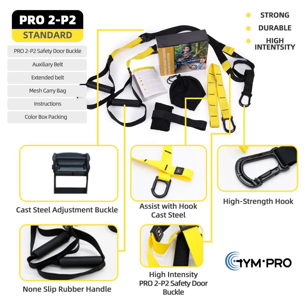 Gym Suspension Straps Handles Exercise Bands Rope Training Kit System ...