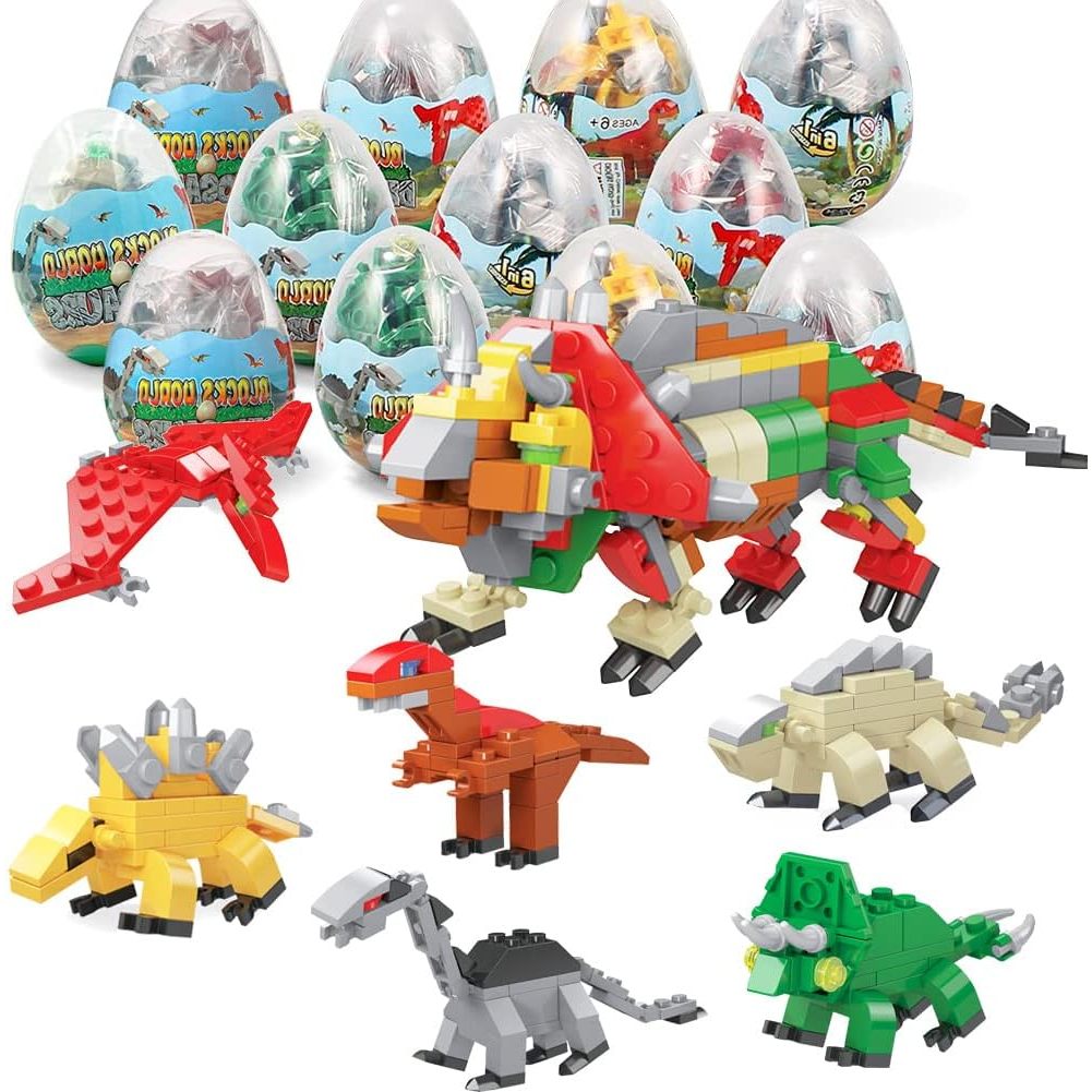12Pcs Pre Filled Easter Eggs with Dinosaurs Building Blocks, Egg ...