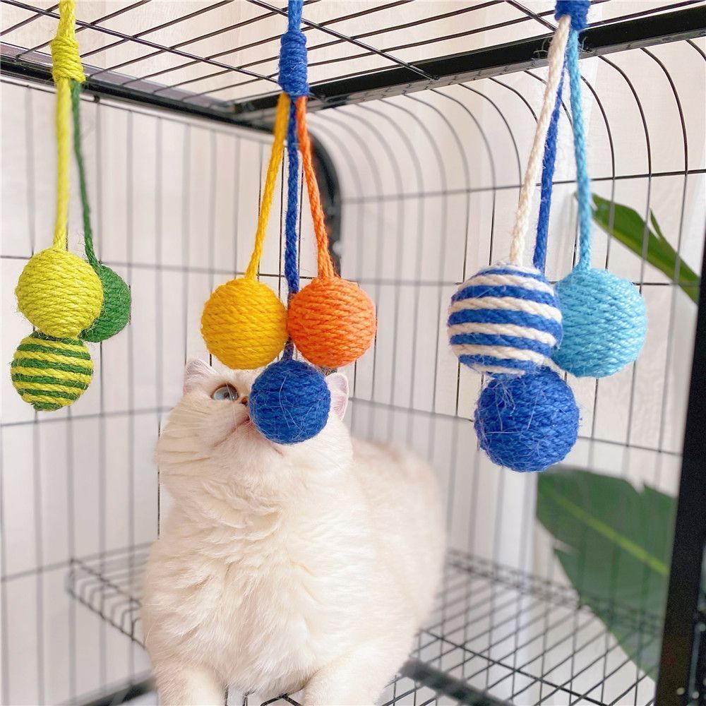 麻带沙沙响 Sisal hemp can hang cat teasing balls Cat Toy Teaser Stick Bite ...