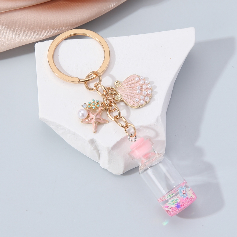 Ocean Drifting Bottle Shell Starfish Fish Enamel Keychain Sea Heart Key ...