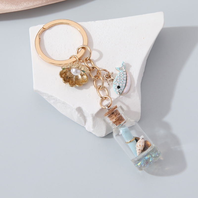 Ocean Drifting Bottle Shell Starfish Keychain Sea Animals Key Ring For ...