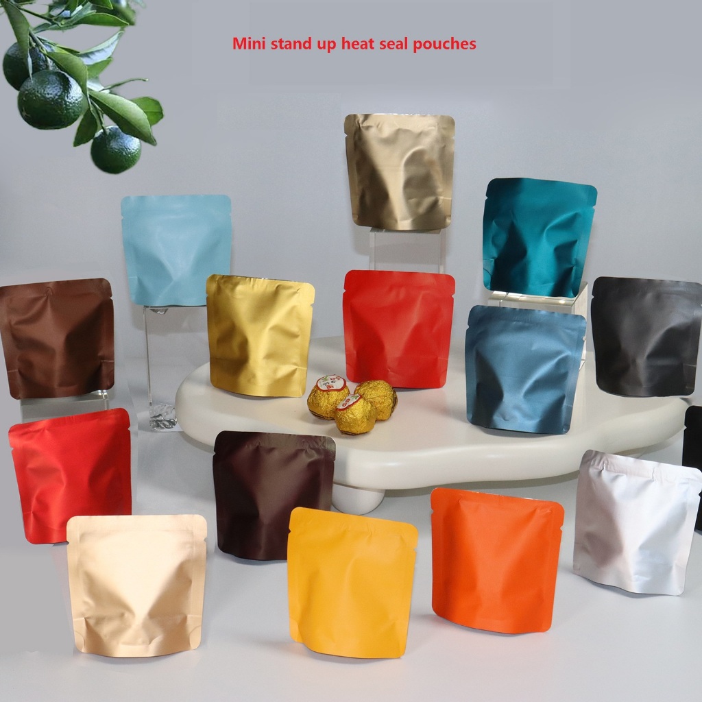 100Pcs 80x80mm+2cm 17 colors plain Tea Bag stand up heat seal bags Open ...