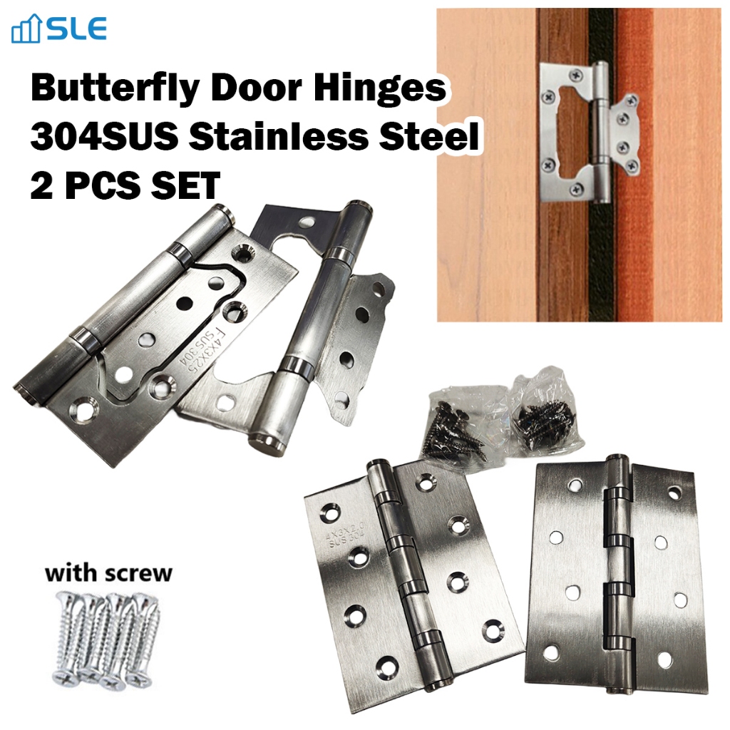 Butterfly Door Hinges 2 PCS SET 304SUS Stainless Steel Cabinet Door ...