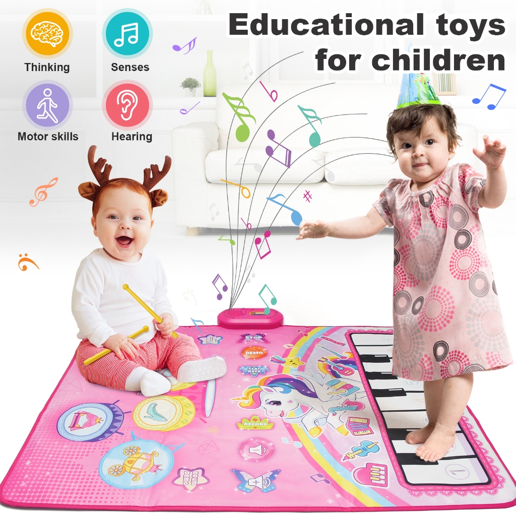 90x70cm Pink Unicorn Piano Mat Baby Musical Mat Instrument Piano ...