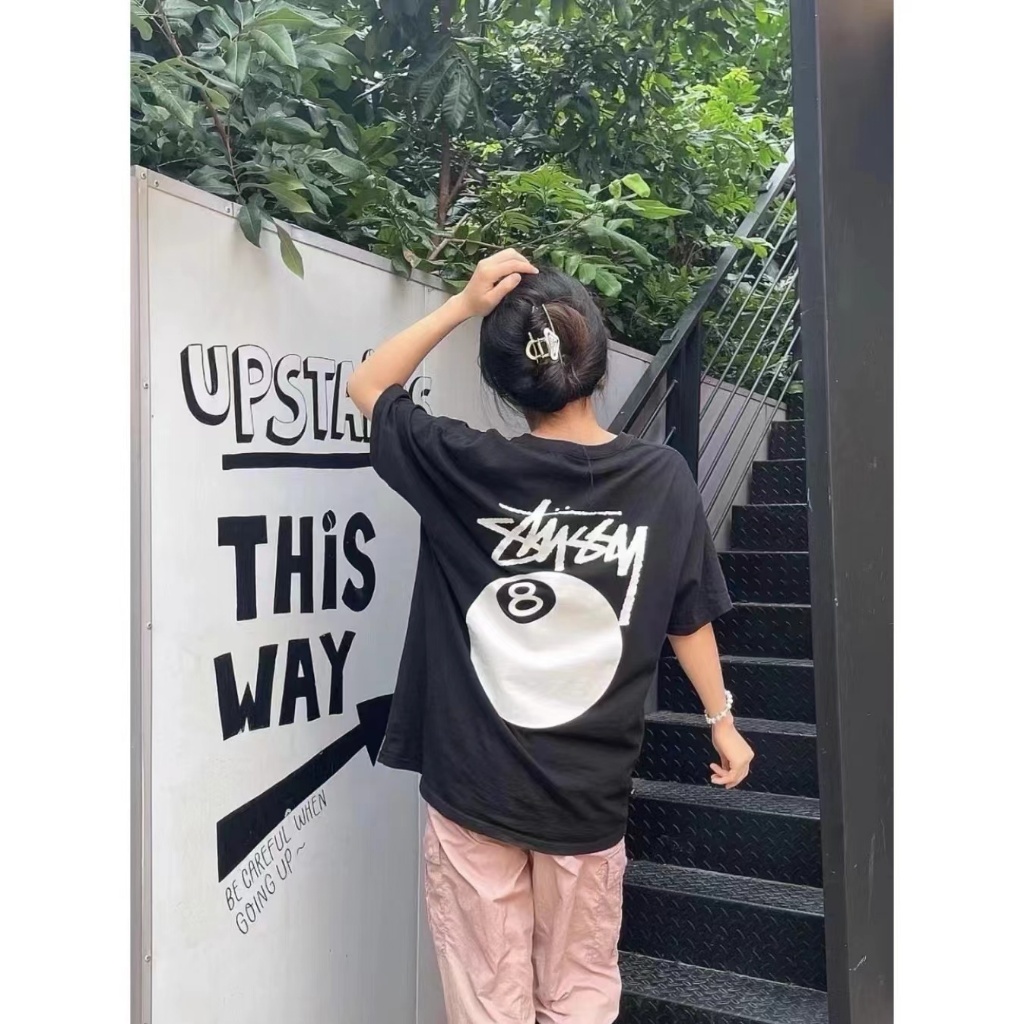 STU 24SS 8 BALL TEE PIGMENT DYED TEE Black 8th Ball Printing Design Short sleeved Tshirt ...