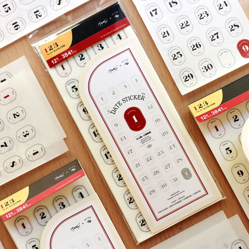 12sheets/set Vintage Perpetual Calendar Date Sticker 365 Days Annual ...