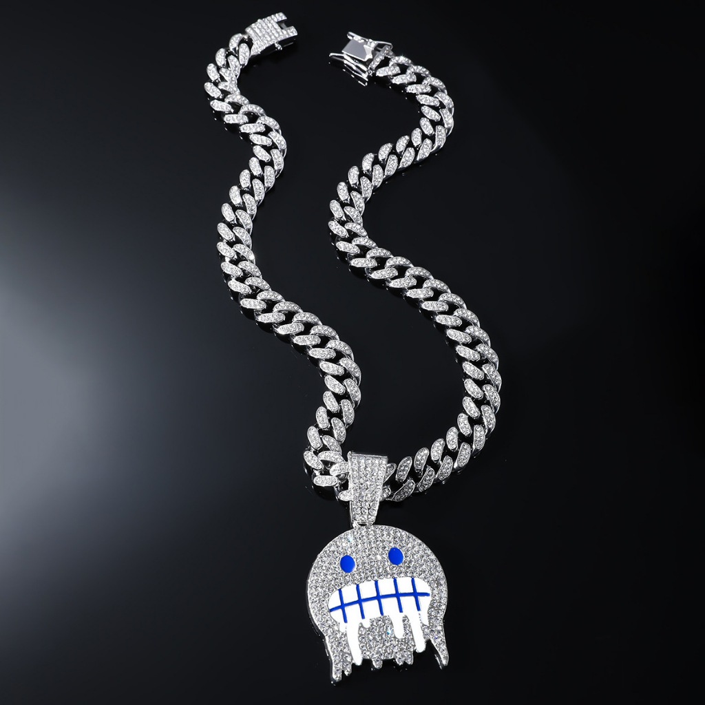 New Ice face emoji expression pendant Cuban chain full diamond hip-hop ...