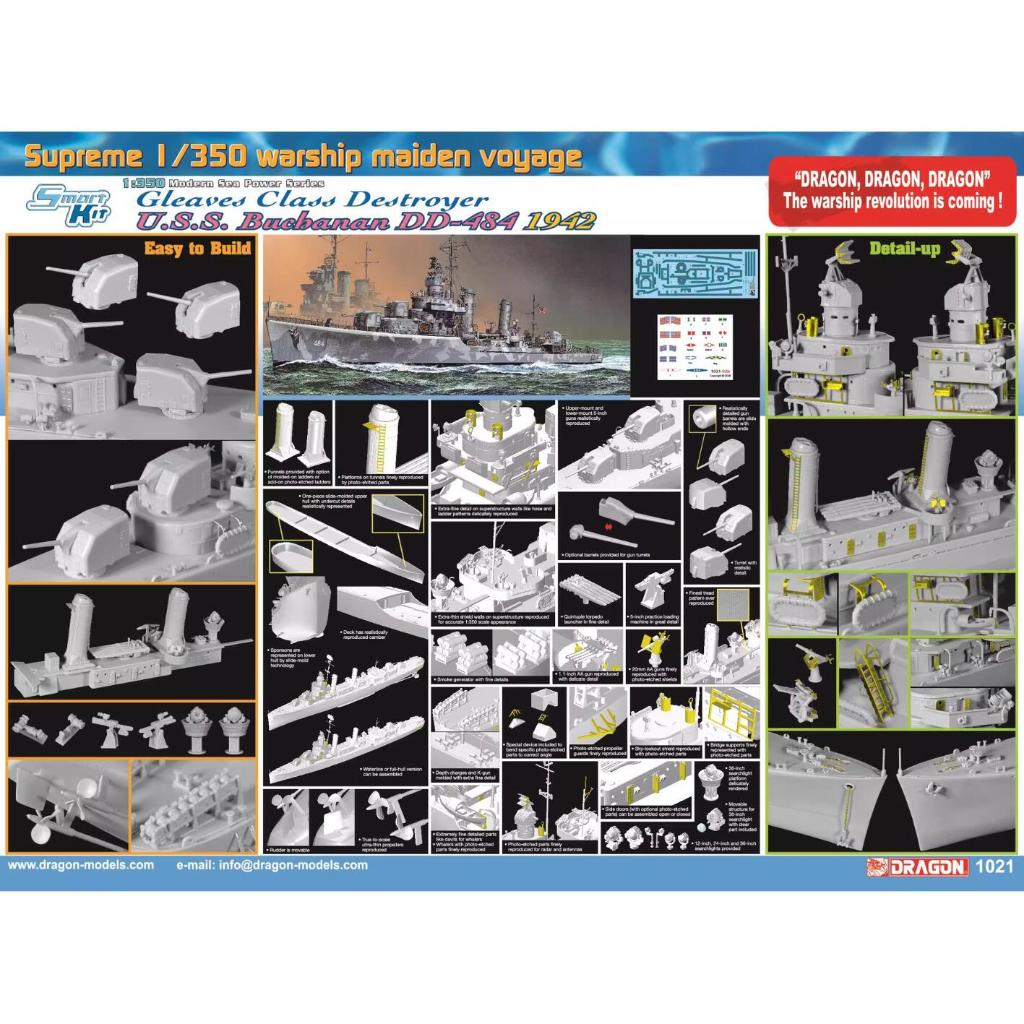 Dragon 1021 1/350 Scale USS Buchanan DD-484 1942 Smart kit ship model ...