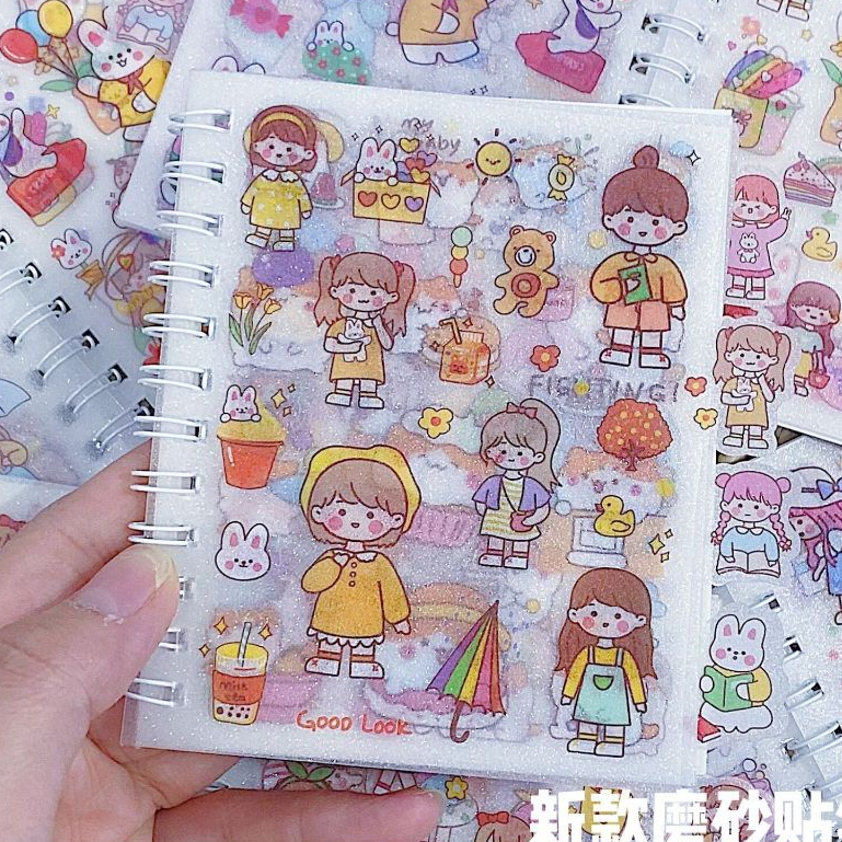 Cute Frosted Sticker Book Waterproof Transparent Handbook Stickers DIY ...