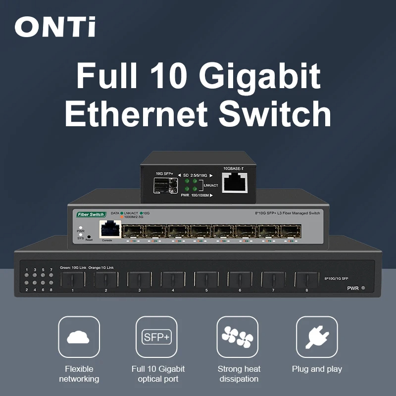 ONTi 8 ports SFP+ Layer 3 Managed Switch Support DHCP ，Dynamic Routing ...