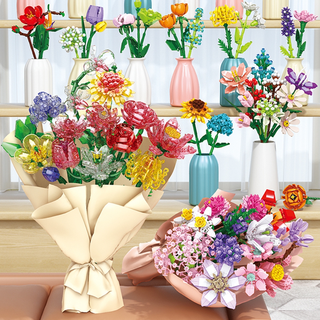 Various bouquets of DIY building block flowers | Shopee Philippines