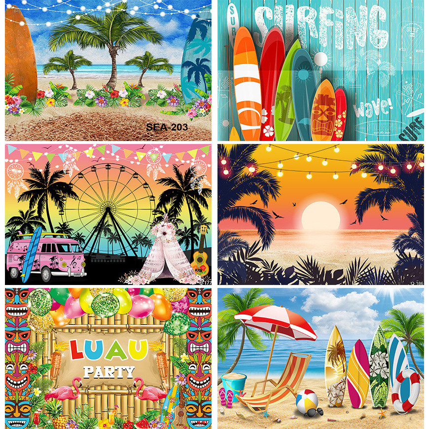 7x5FT Beach Backdrop Summer Hawaiian Them Seaside Surfboard Tropical ...
