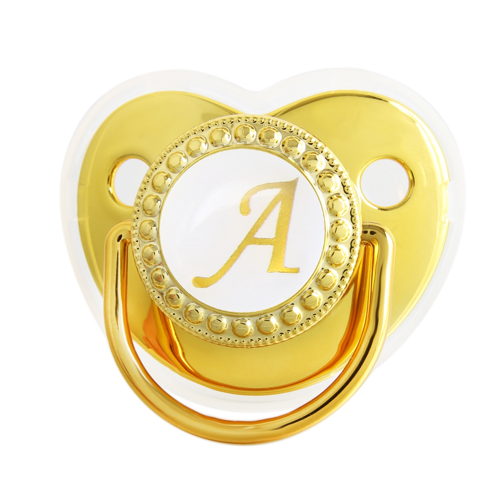 26 Letters Gold Baby Pacifier Without Rhinestones BPA Free 0-18 Months ...