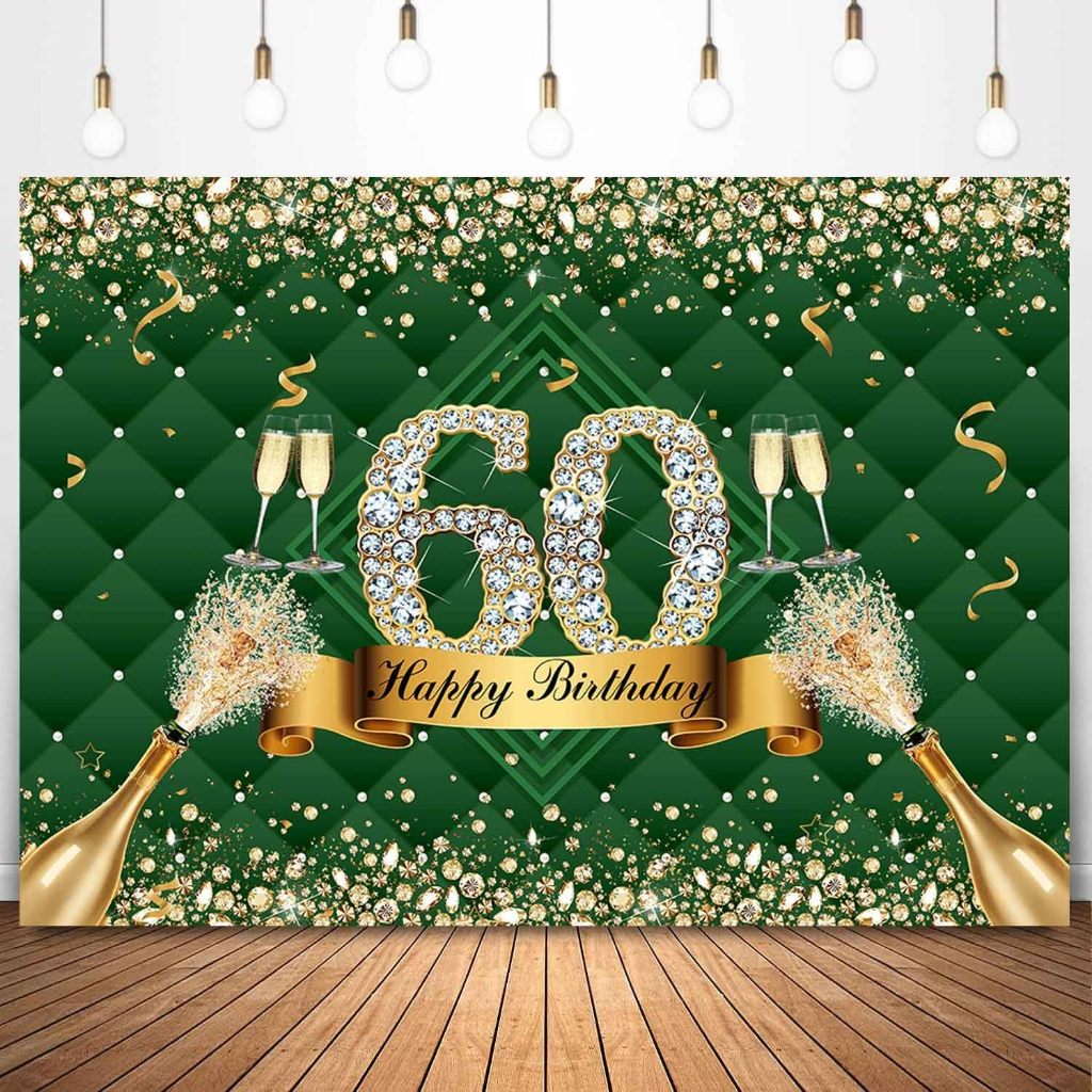 7x5ft Happy 60th Birthday Photography Backdrop Green Gold Sparkle ...