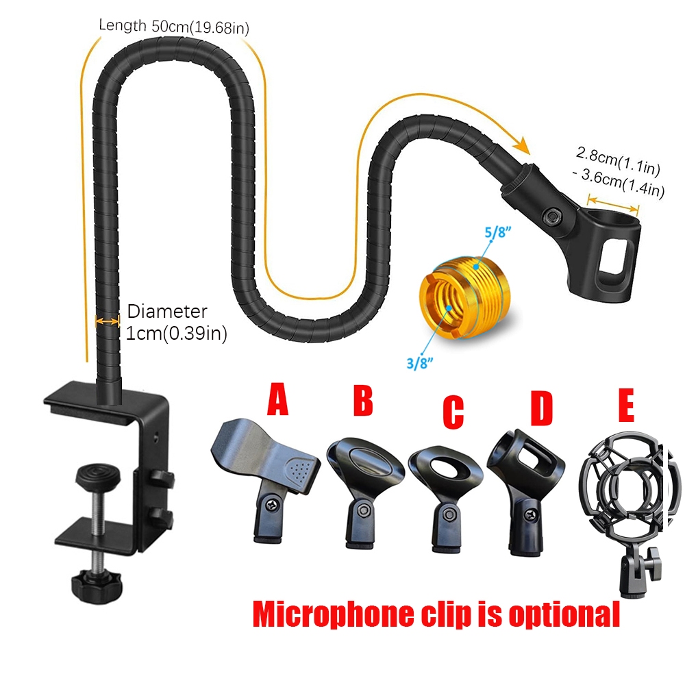 19.68" Flexible Gooseneck Microphone Stand with Desk Clamp for ...
