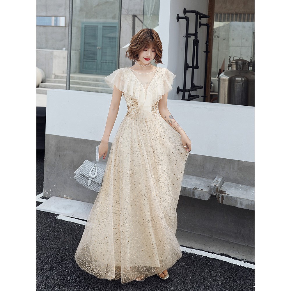 EAGLELY 2024 Formal Champagne Long Evening Dress For Women Dinner Party Elegant Classy Gown For ...