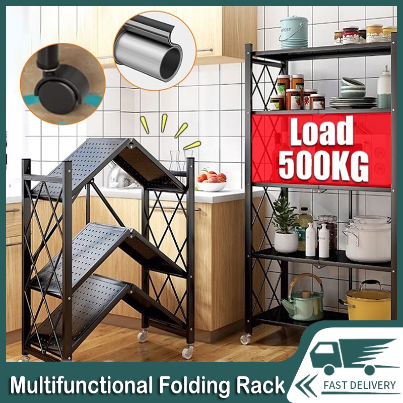 【COD】Kitchen Rack 3/4/5 Tier Foldable Metal Rack Organizer Rack With ...