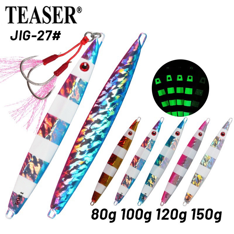TEASER【J27】80g 100g 120g 150g Metal Jigs Sinking Sea Fishing Lures Hard Jigging Lure Vertical ...