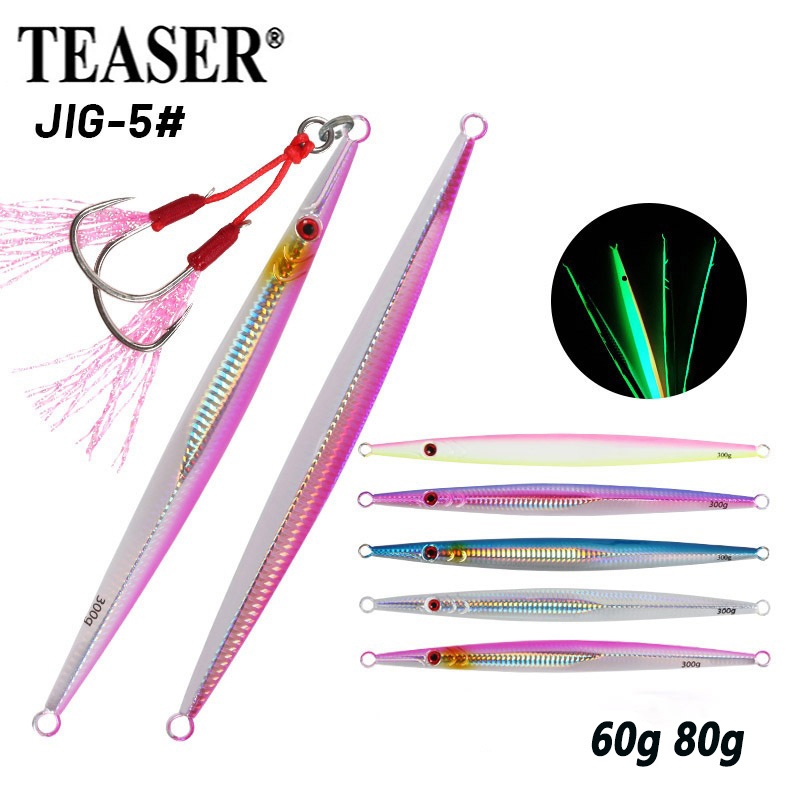 TEASER【J5】60g 80g Fishing Lure Needle Fish Fast Jigging Lure Saltwater Glow Metal Jigs Sinking ...