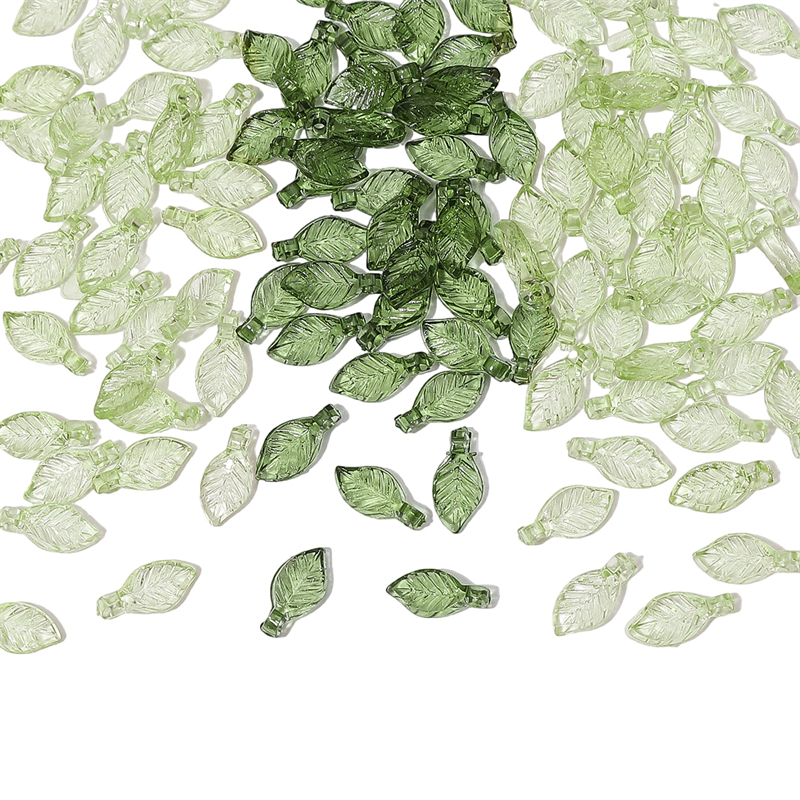50Pcs/Bag Transparent Acrylic Mini Tree Leaves Green Color For DIY ...
