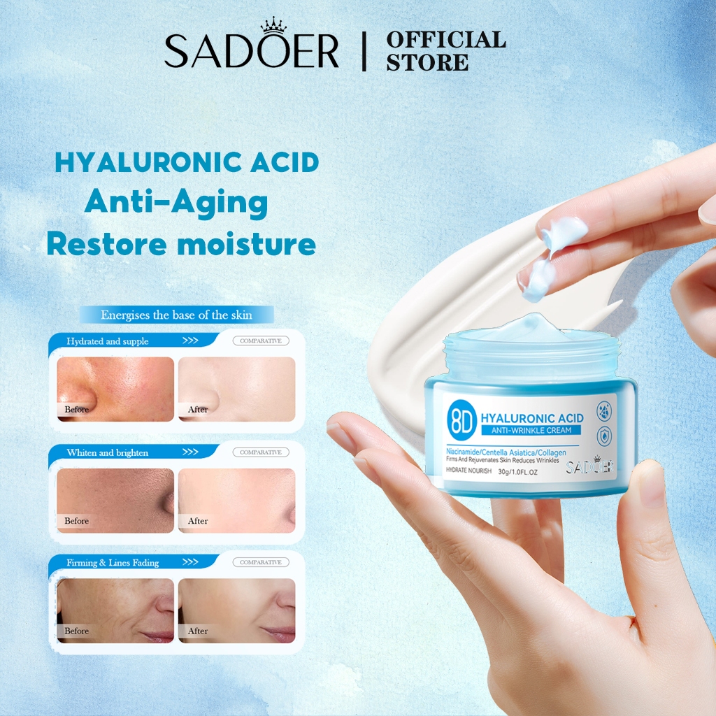 SADOER 8D Hyaluronic Face Cream Anti Winkle Whitening Moisturizing Skin 30g | Shopee Philippines