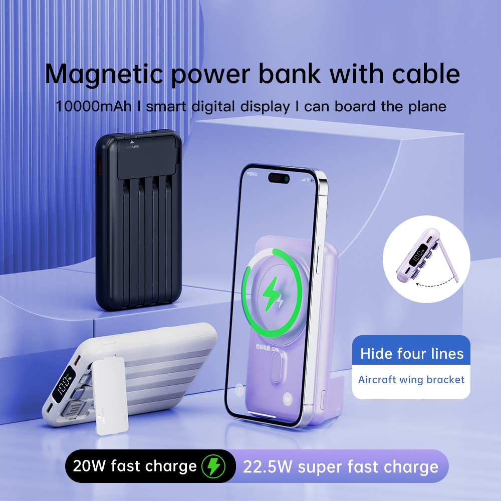 1 pcs Magnetic Wireless Power Bank with Integrated Cables: MCRO ...