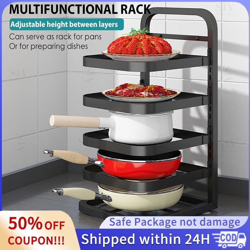 【Adjustable】2-5 Tier Kitchen Pan Organizer Pot Rack Under Sink ...