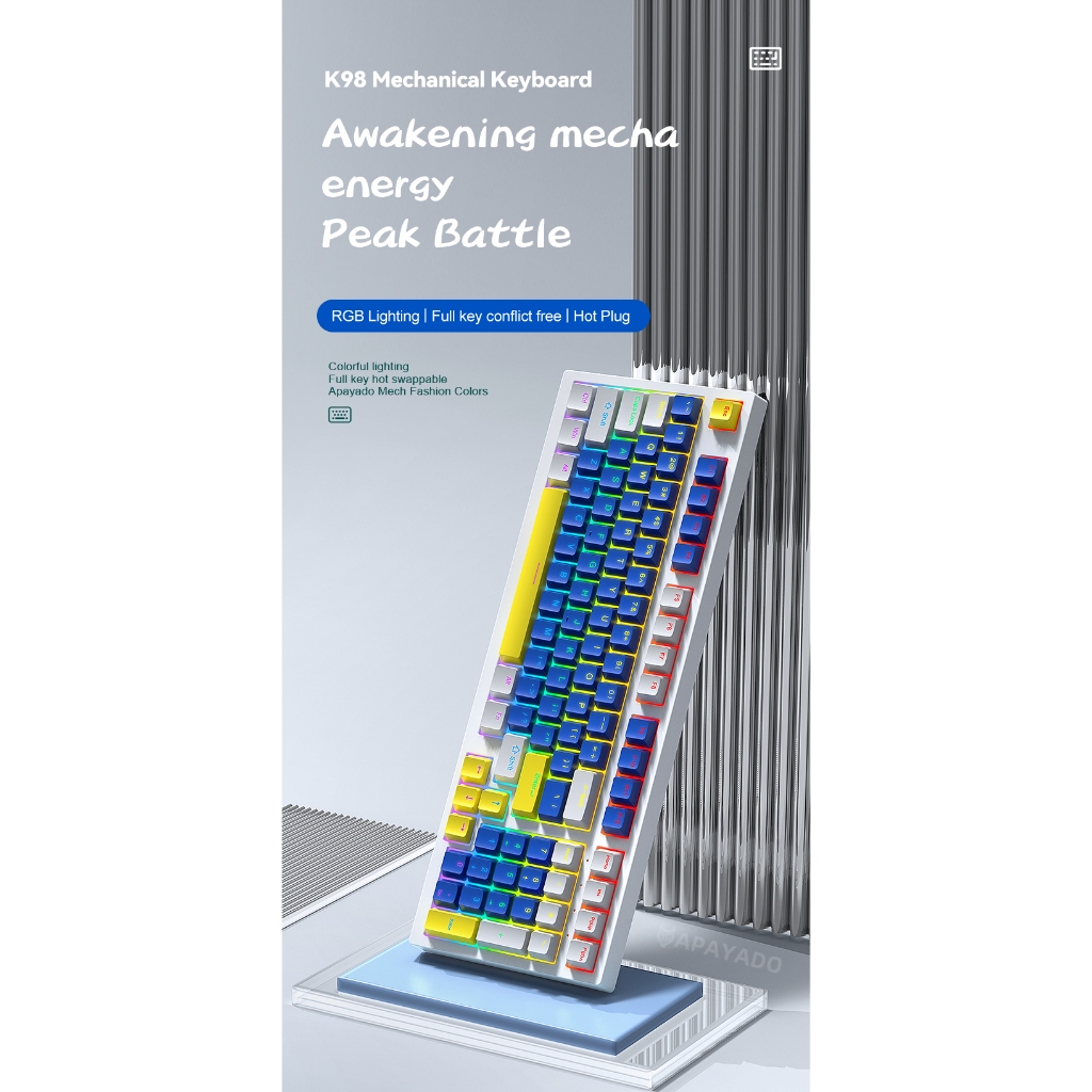 APAYADO-K98 Mechanical Gaming Keyboard, Wired, Fullkey, Punchless, Hot ...