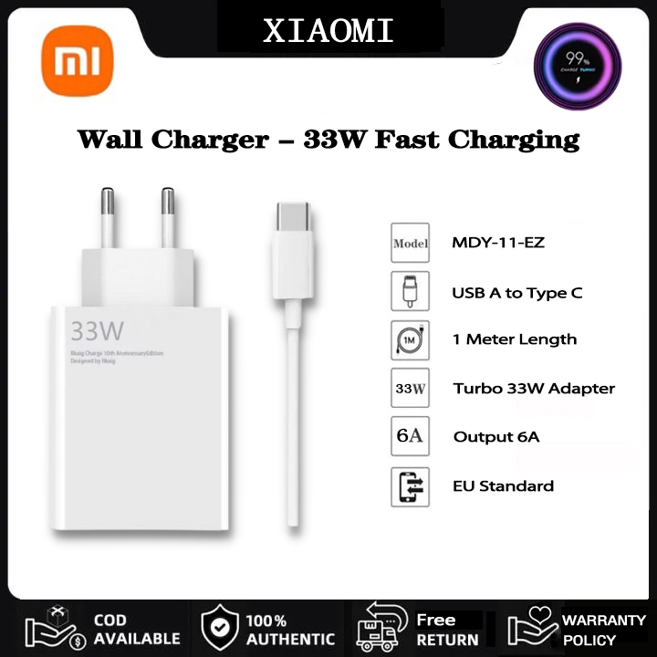 Xiaomi Charger 33W Fast Charger Support 33W Power Adapter With 6A USB-A ...