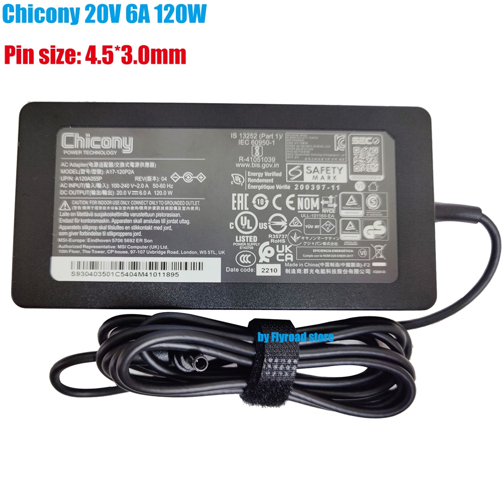 Chicony 20V 6A 120W AC Adapter For MSI GF63 Thin 11UD 11UC-848AU A17-120P2A Laptop Charger ...