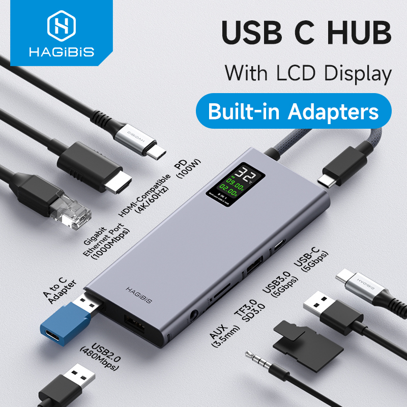 Hagibis USB C Hub With LCD Display Type C Multiport Adapter 4K HDMI ...