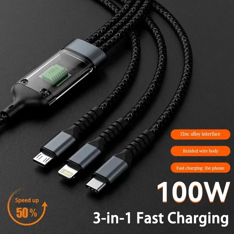 100W 3-in-1 Fast Charging Cable. for Xiaomi Huawei OPPO USB Cable ...