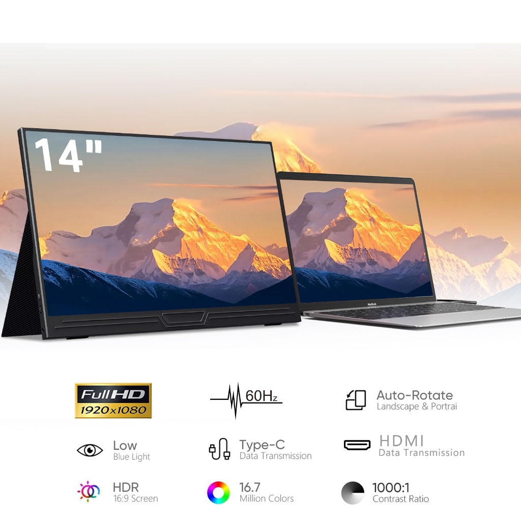 BYONE 14 Inch Portable Monitor/Gaming Monitor for Switch XBOX PS4 Phone ...