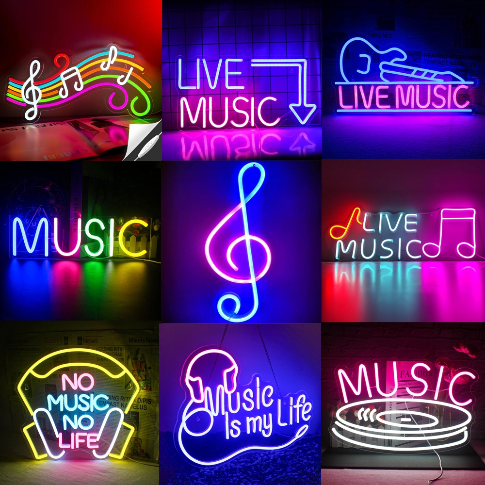 Live Music Neon Sign Light Musical staff note Neon Sign LED Light Neon ...