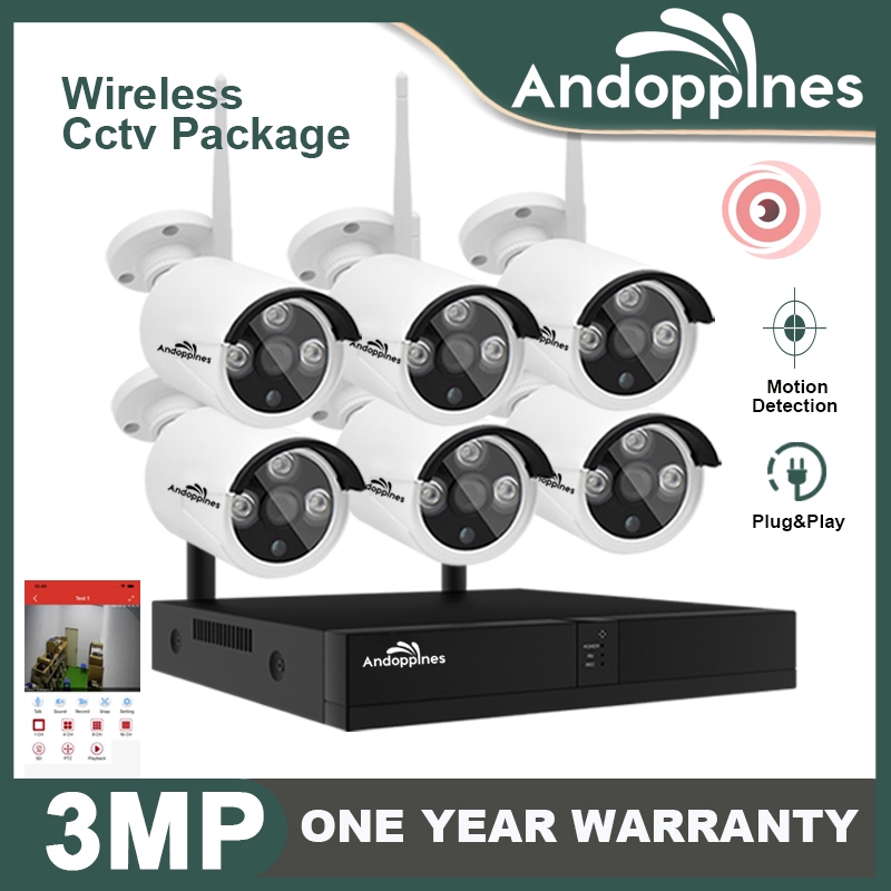 Andoppines 3MP Wireless Kits 8CH NVR Audio Motion Detection Cctv Camer ...