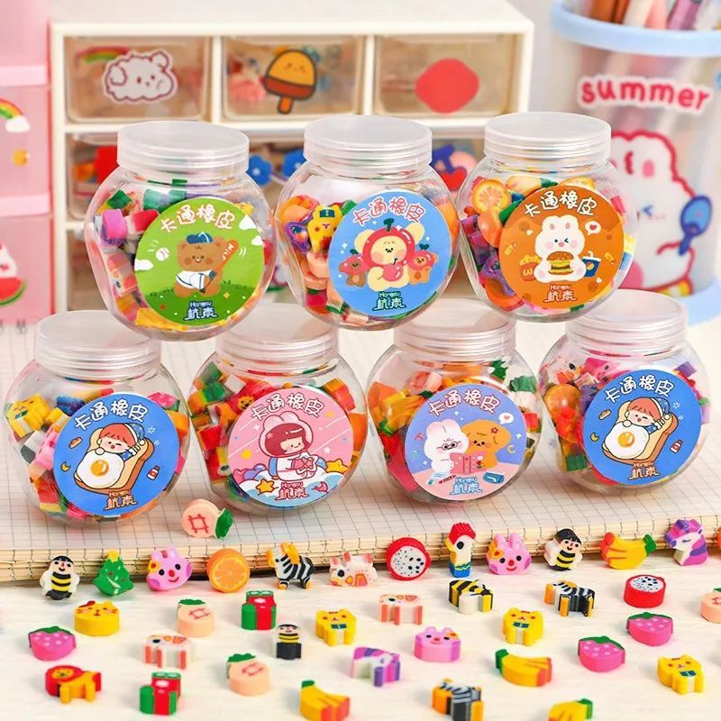 50pcs/set Kawaii Cartoon Erasers Love Heart Animals Cakes Fruit Number ...