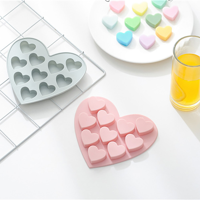 Silicone Mold 10 Hearts Shape Chocolate Fondant Cake Mould Ice Cube ...