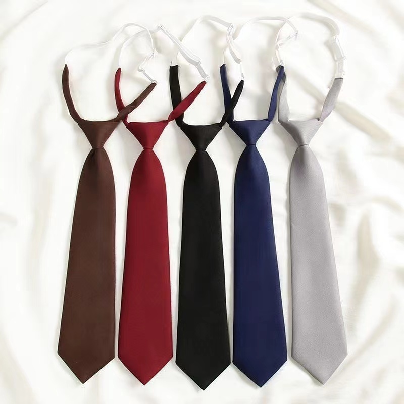 Black navy blue school uniform student tie Lazy JK Small Necktie Rubber ...