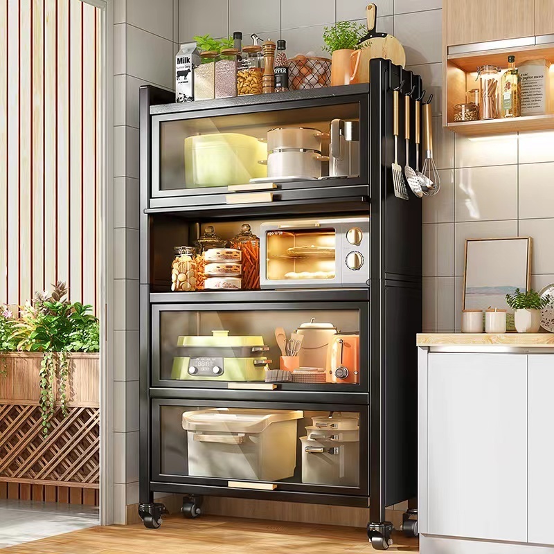 LOWEST PRICE 3/4/5 Layers Kitchen Rack Dustproof Storage Cabinet Carbon ...