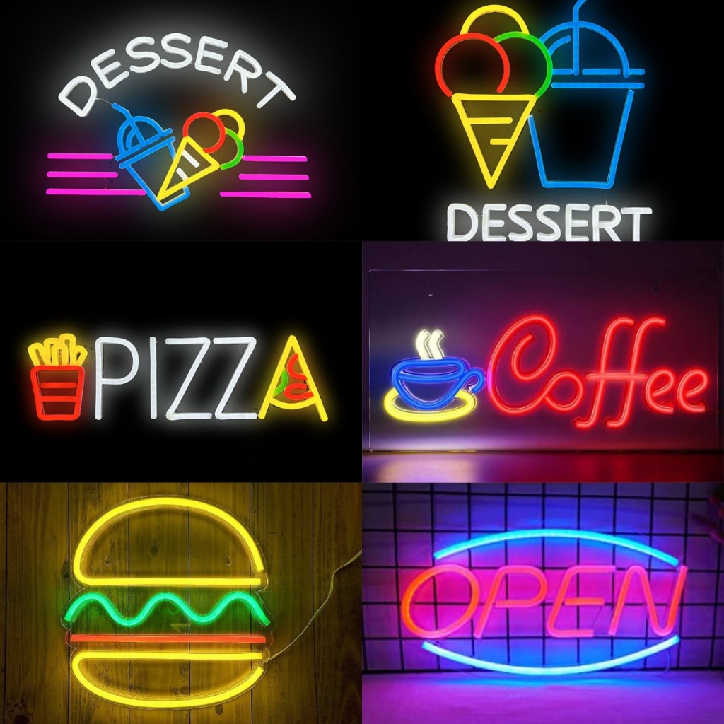 UNOLUX Burger Neon Signs Pizza Dessert Coffee Open Sign for Wall Decor ...