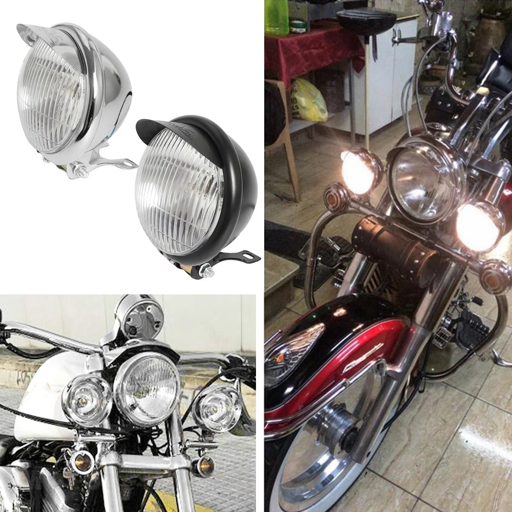 5.5" Motorcycle Headlight Front Round Visor Light Lamp Black/ Chrome ...
