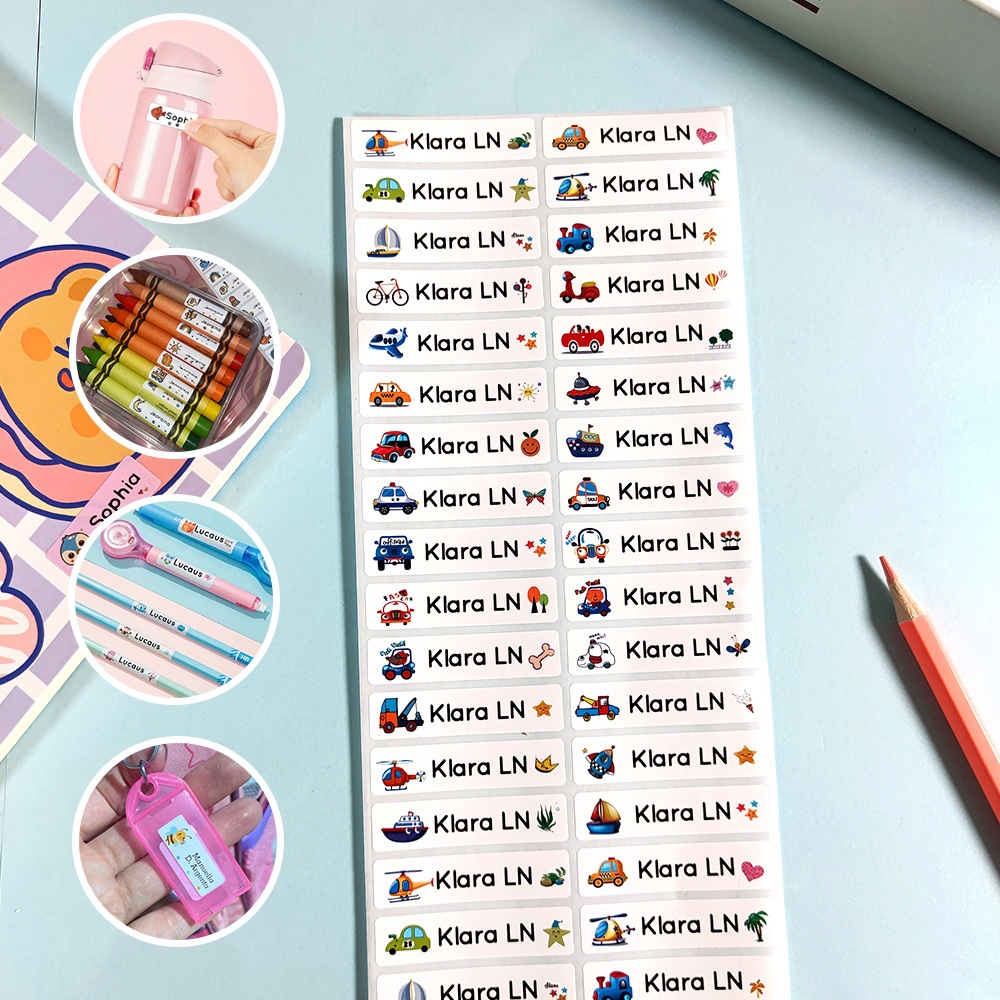 Cartoon Pattern Custom Name Waterproof sticker names For Kids Name Tag ...