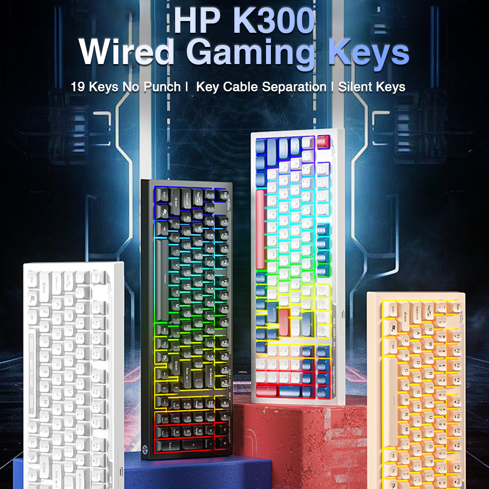 HP K300 Wired Keyboard 99 Key Backlit Rainbow Light Type-C Connection ...
