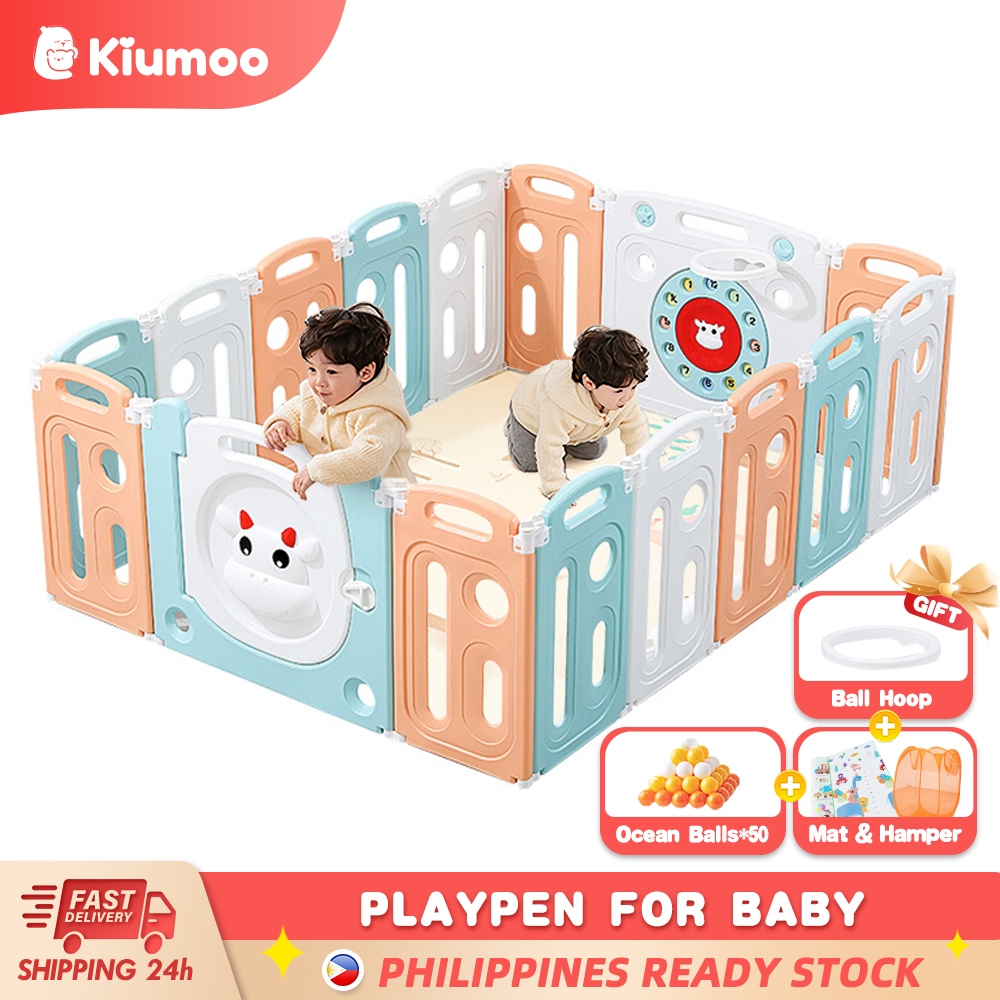 Baby Folding Playpen with Free Mat,Ocean 50pcs Balls and Balls Hoop ...