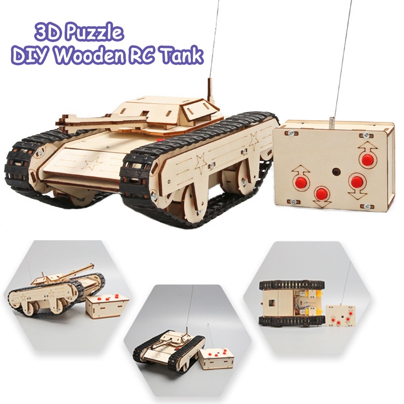 DIY Hand Made Wooden 3D Puzzle Tank Model Science Kit Assembly Toys Rc ...