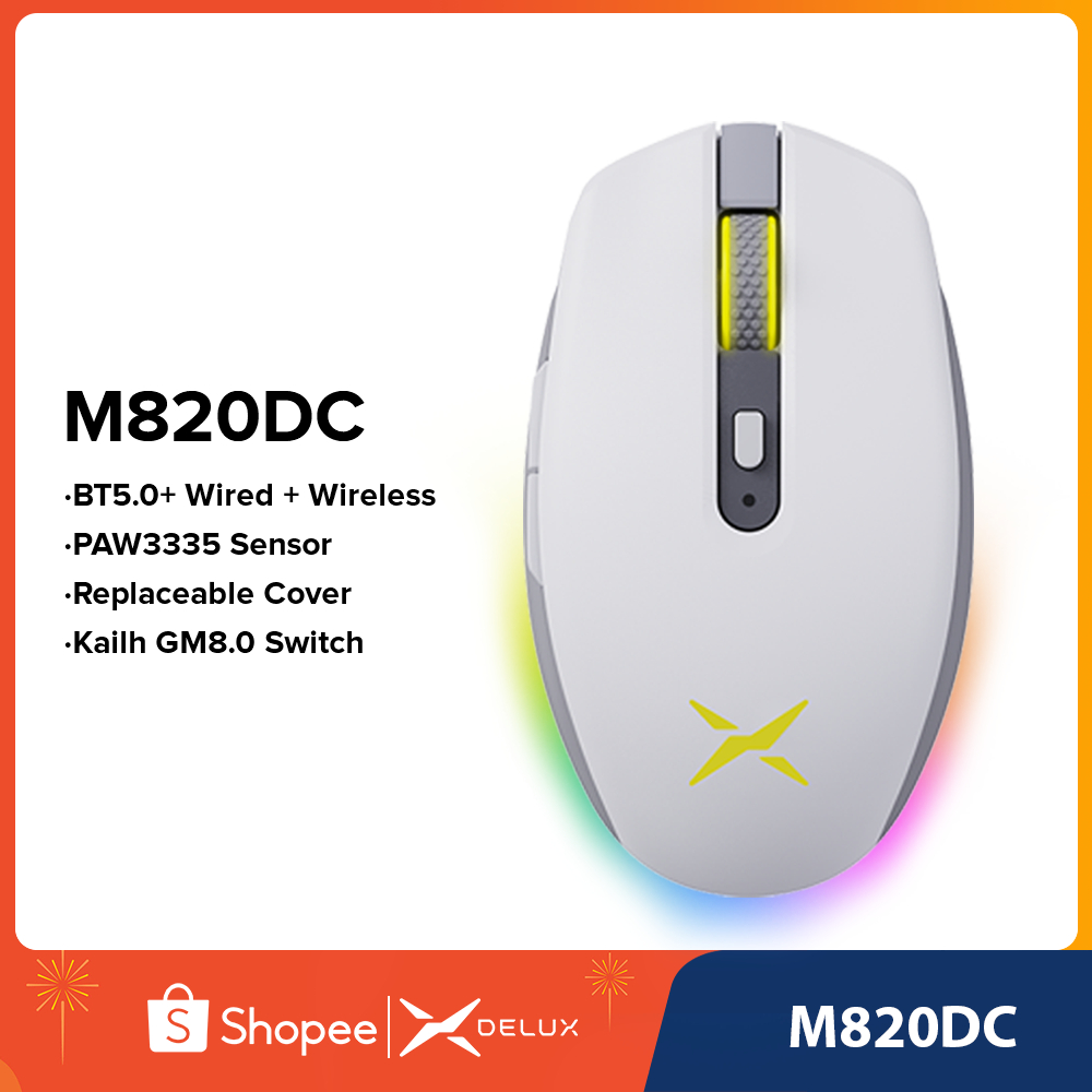 Delux M820Dc Wireless + Wired RGB Gaming Mouse Rechargeable Mice Pmw ...