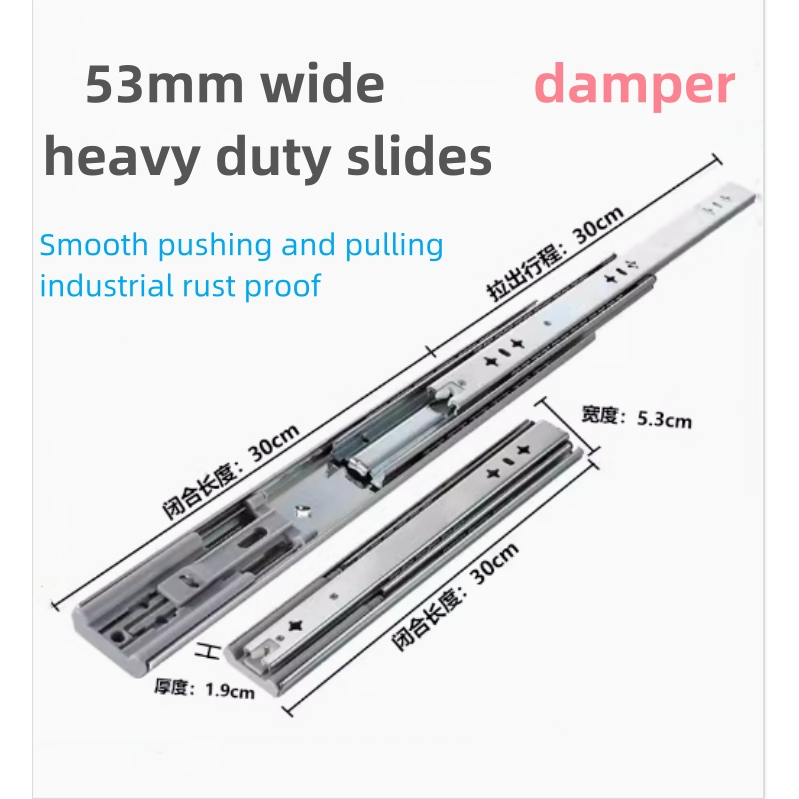 Three fold Heavy Duty Drawer Slide 53mm With damper Fully Extended Ball ...