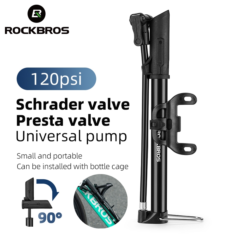 【PH Delivery】ROCKBROS Bike Air Pump Portable Aluminum Alloy 120psi Mini Foot Inflator Schrader ...