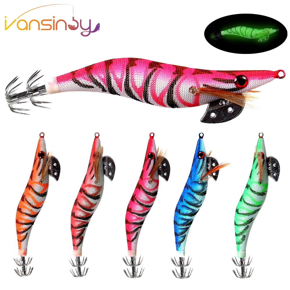 Squid Jig Octopus Bait Hard Fishing Lure Shrimp Prawn Luminous Glow in Dark Spinner Lures Tackle ...