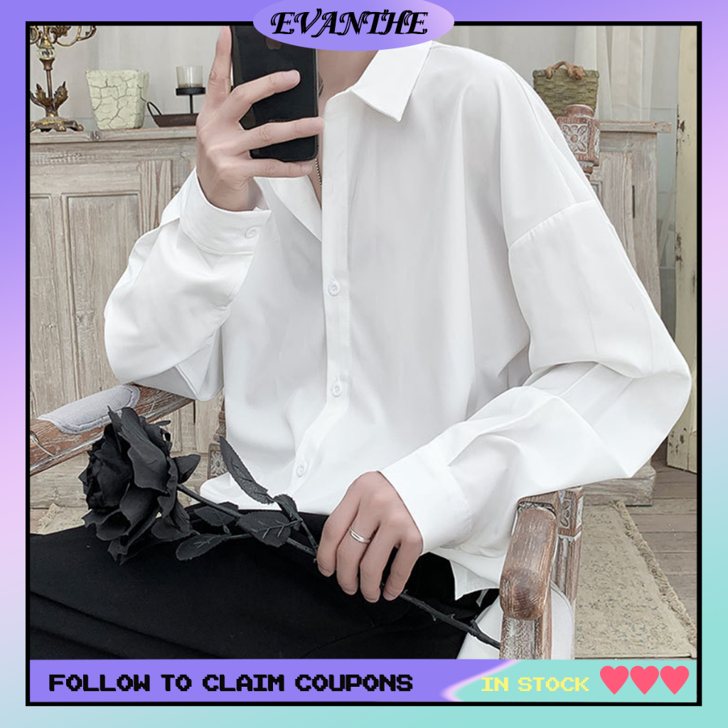 EVANTHE Classic Korean Men's Plain Casual Fashion Long Sleeve Polo Shirts for Men | Shopee ...